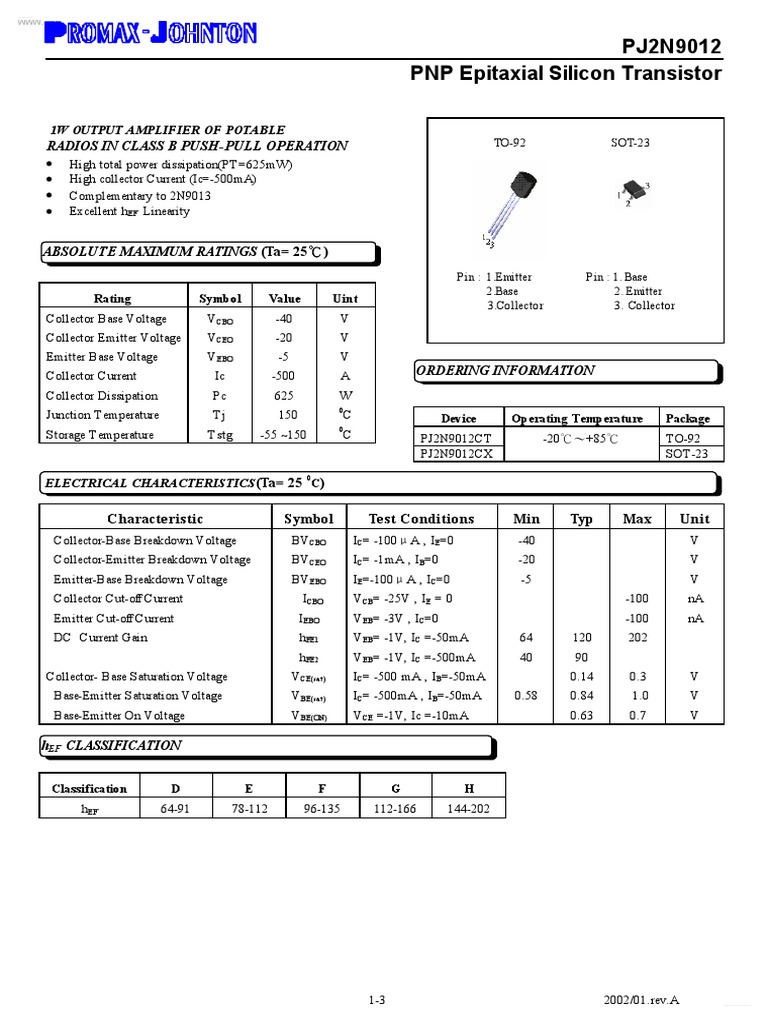 2SC9012 PromaxJohnton | PDF | Bipolar Junction Transistor | Electrical ...