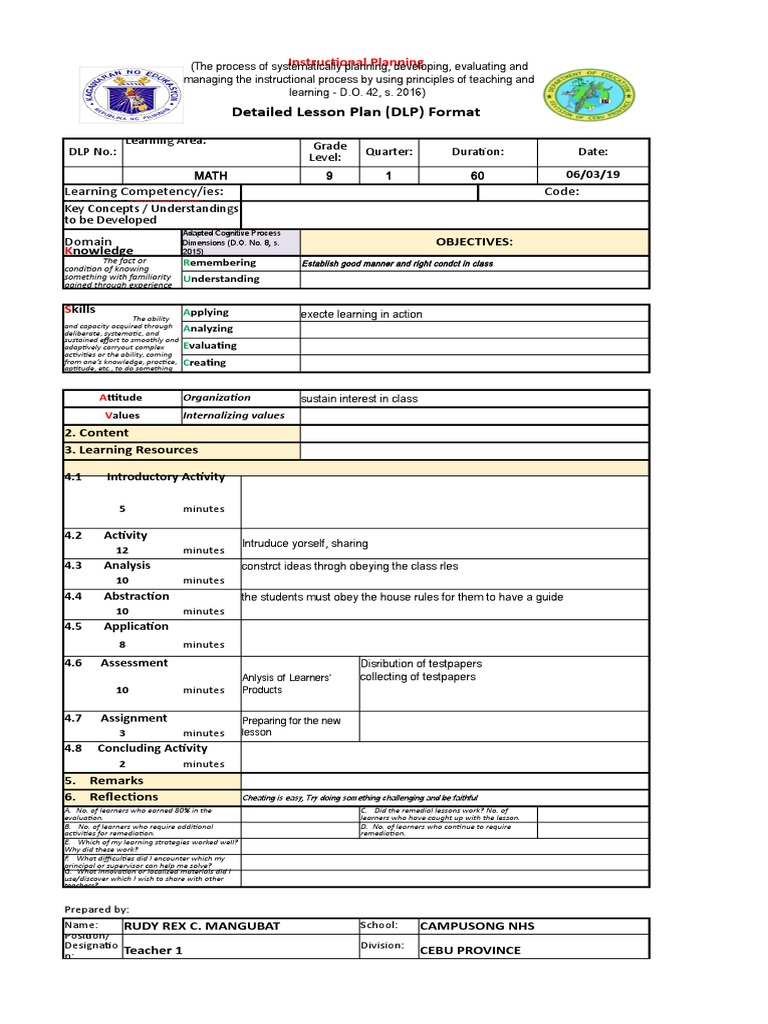 DLP Format | PDF | Learning | Teachers