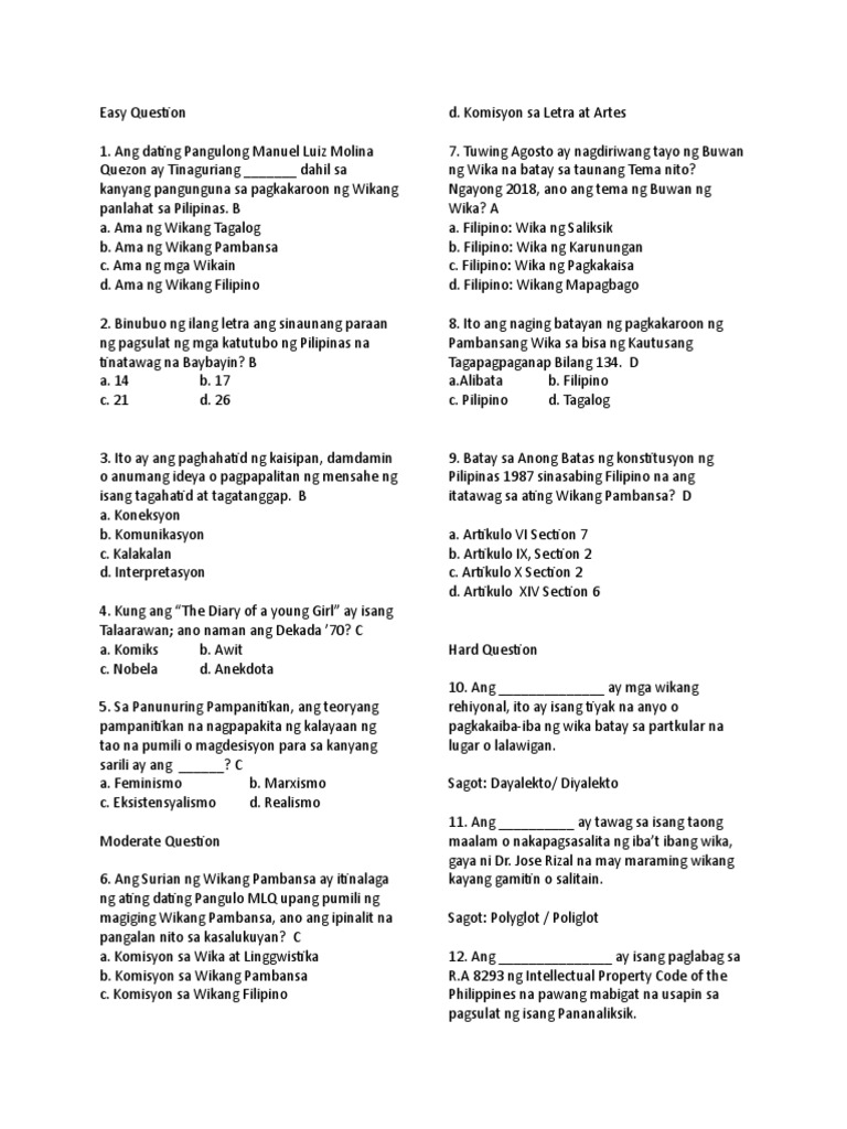 Quiz Sa Filipino General | PDF