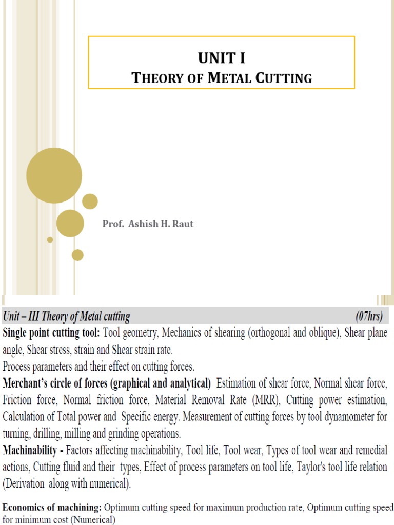 Unit - 1 - Theory of Metal Cutting | Download Free PDF | Wear | Machining
