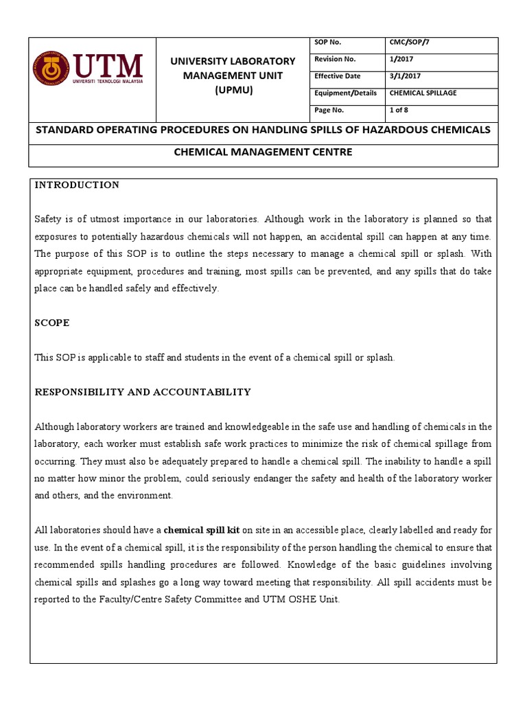 CMC Guidelines On Hazardous Chemicals Spills | PDF | Personal ...