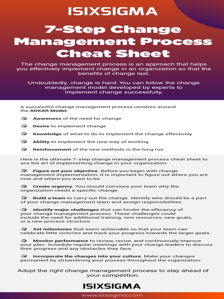 7-Step Change Management Process Cheat Sheet | PDF