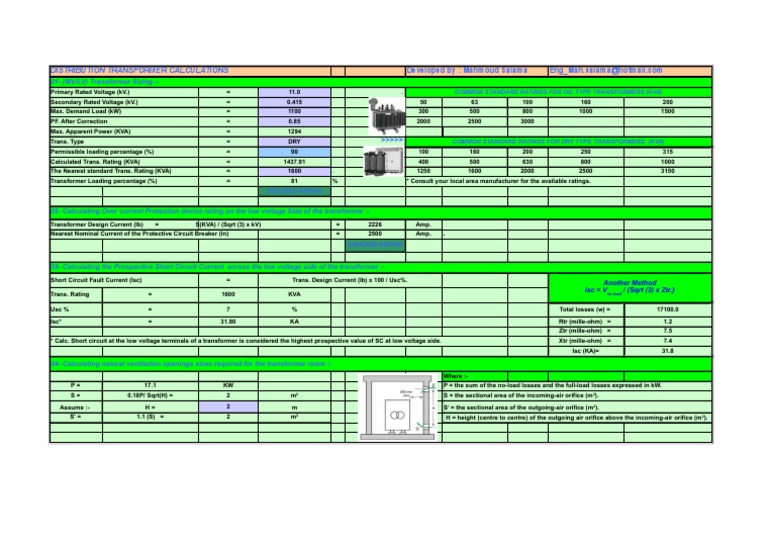 Distribution Transformer Calculations Spreadsheet | PDF | Transformer | Electricity