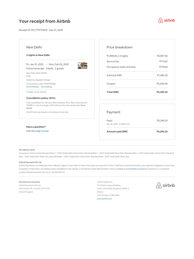 Your Payment Receipt PDF | PDF | Value Added Tax | Airbnb