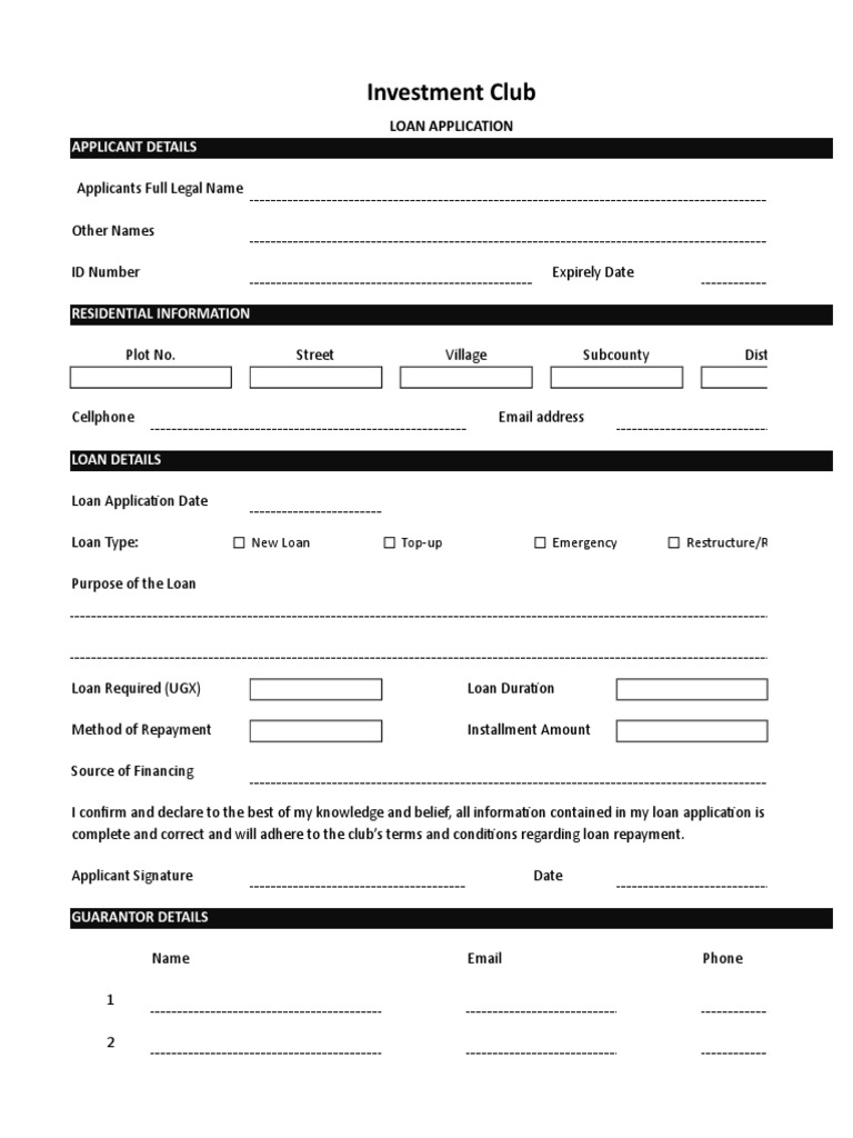 Investment Club Loan Application Form | PDF