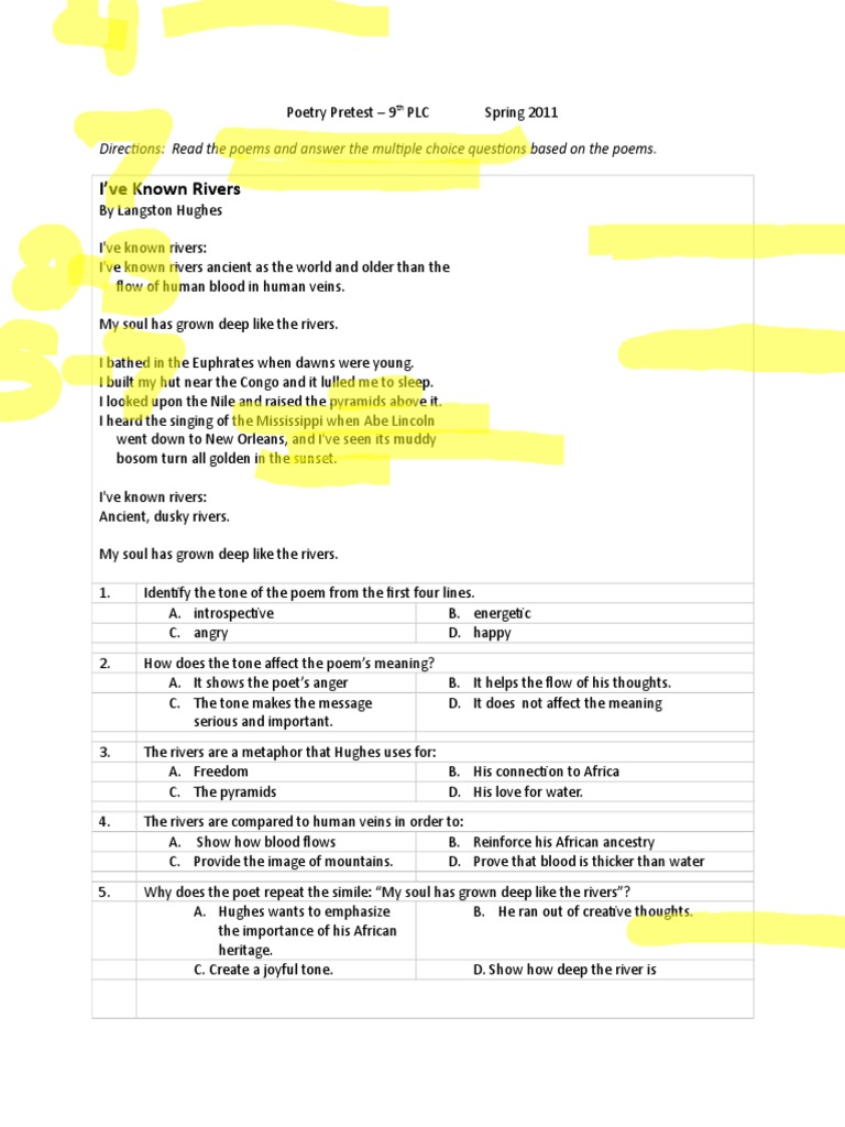 Poetry Pre Test Spring 2011 | PDF | Abraham Lincoln | Poetry