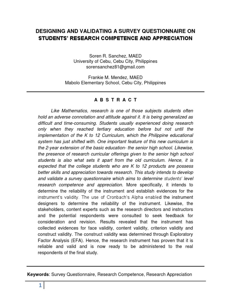 Validating Survey on Research Competence | PDF | Validity (Statistics ...