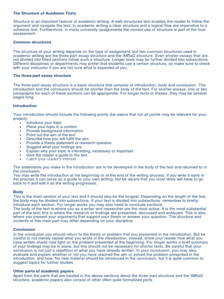 The Structure of Academic Texts | PDF | Essays | Thesis