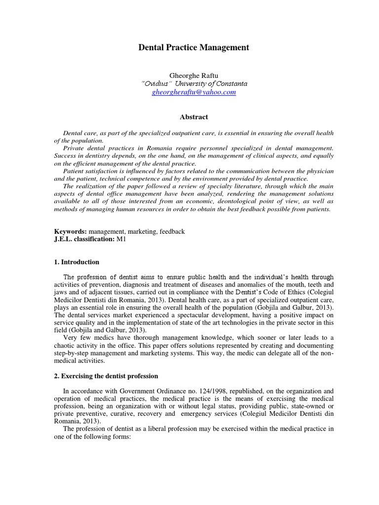 Dental Practice Management Pdf Dentistry Patient