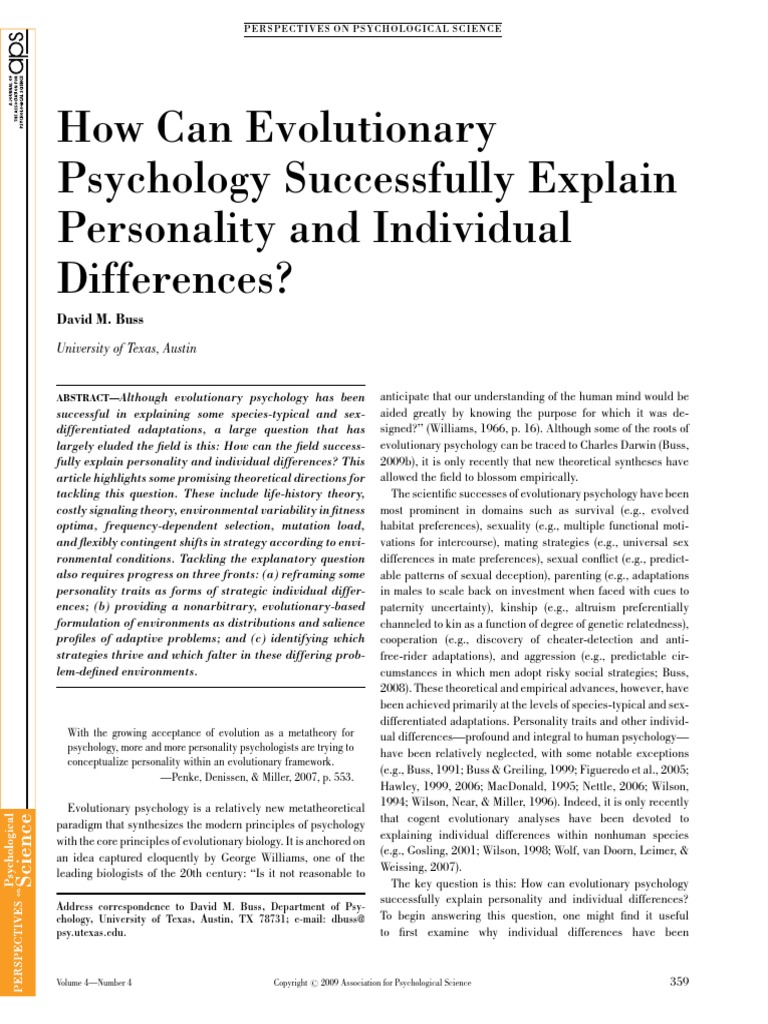 Evolution Personality and Individual Differences 2009 PDF | PDF ...