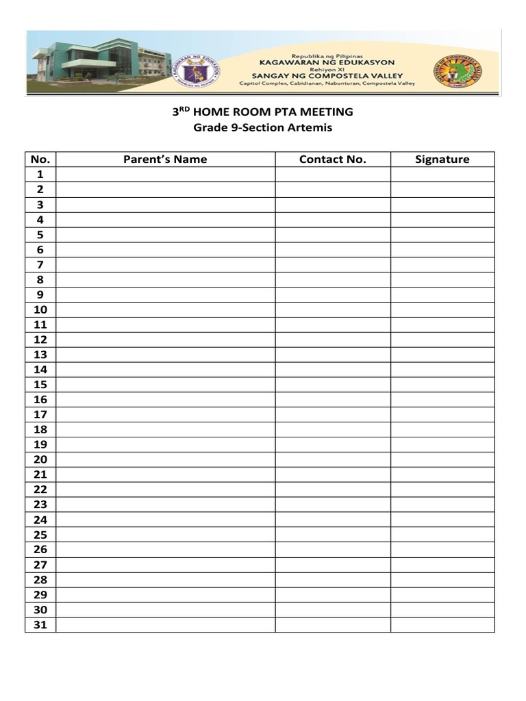 Homeroom PTA Meeting Attendance Sheet | PDF