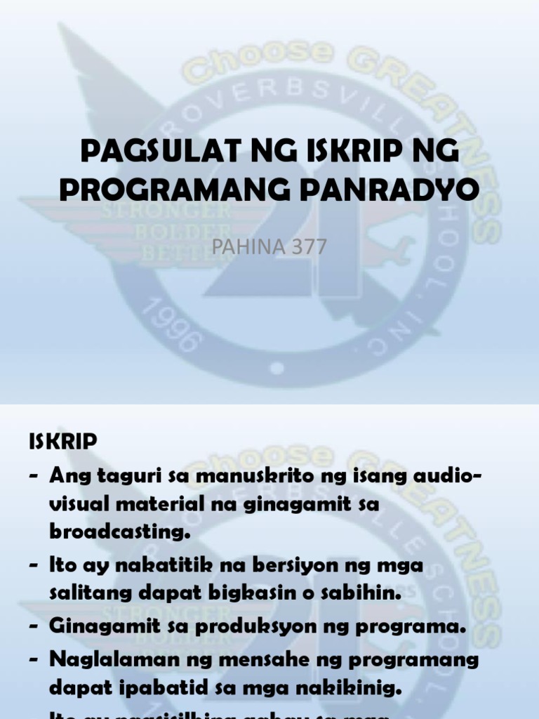 Pagsulat NG Iskrip NG Programang Panradyo | PDF
