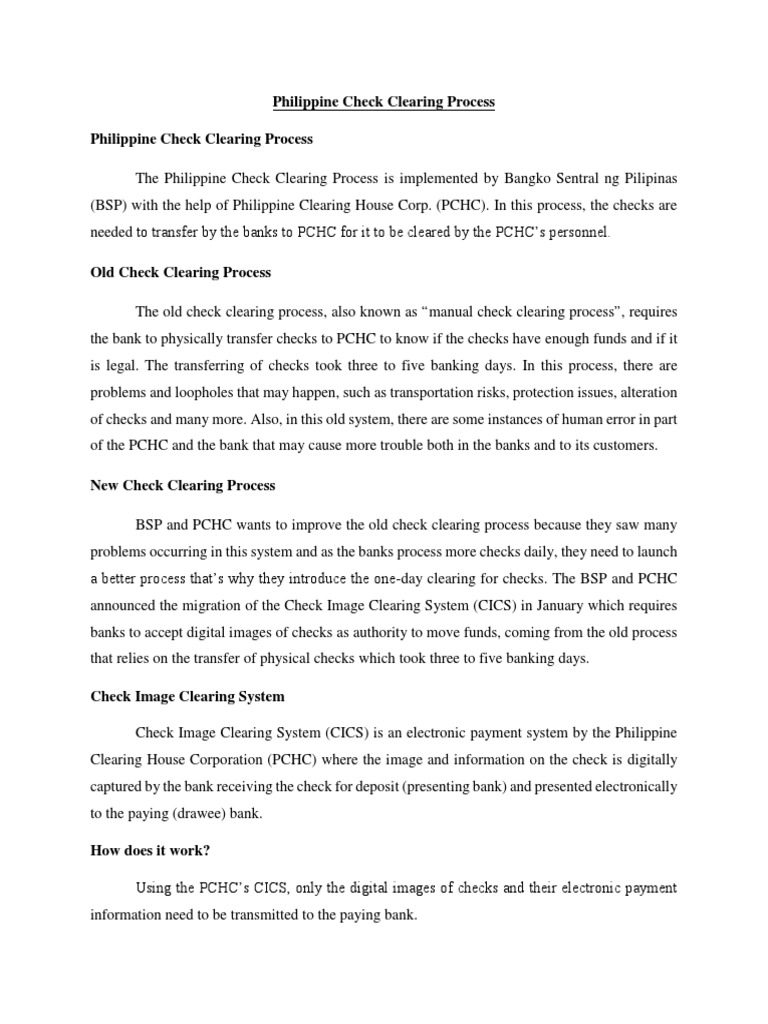 Philippine Check Clearing Process | PDF | Cheque | Payments
