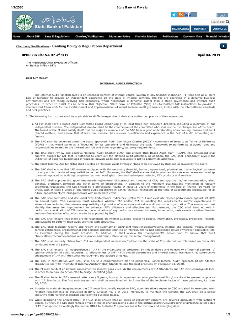 State Bank of Pakistan IAS | PDF | Internal Audit | Internal Control