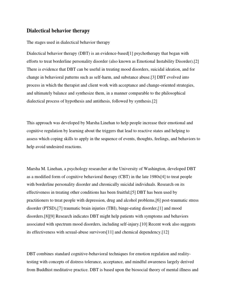 Dialectical Behavior Therapy | PDF | Dialectical Behavior Therapy ...