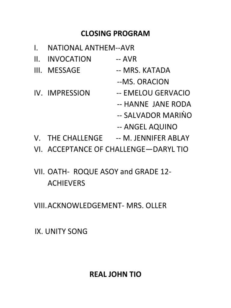 Closing Program-Work Immersion | PDF