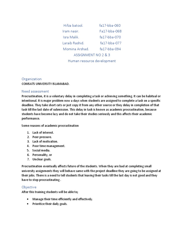 Training Plan To Reduce Procrastination | PDF | Procrastination ...