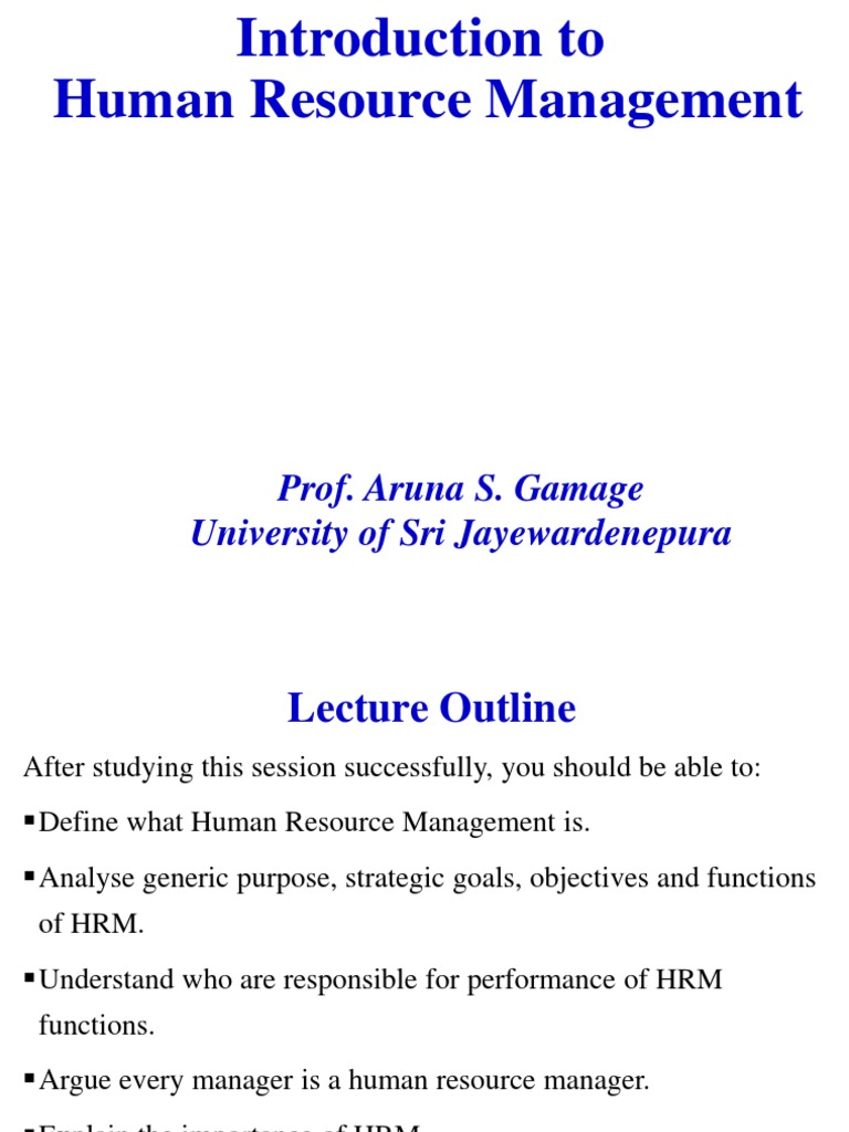 Session 1 Introduction To HRM | PDF | Human Resource Management | Human ...