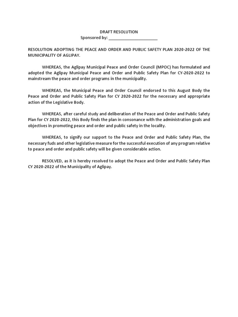 DRAFT RESOLUTION - Adopting POPS Plan | PDF