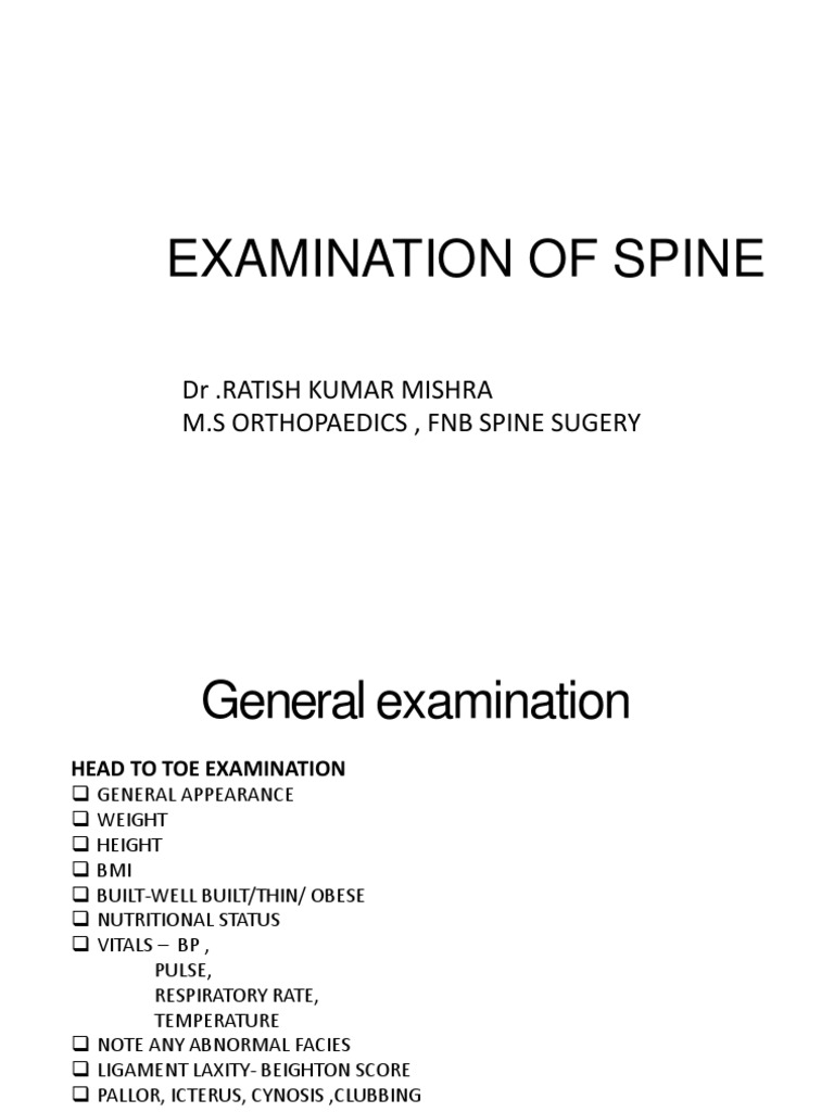 Spine Examination | PDF | Vertebral Column | Vertebra
