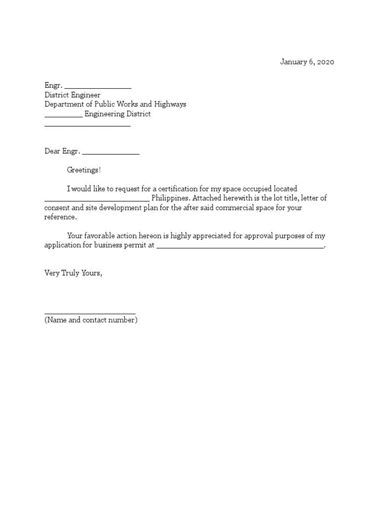 Letter of Request For Certification DPWH | PDF