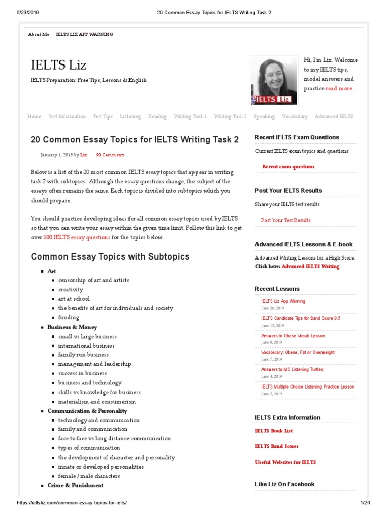 20 Common Essay Topics For IELTS Writing Task 2 | PDF | International ...