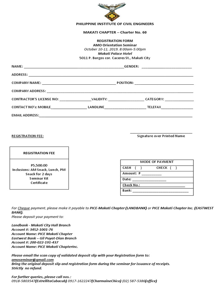 AMO Orientation Seminar Registration | PDF | Cheque | Payments