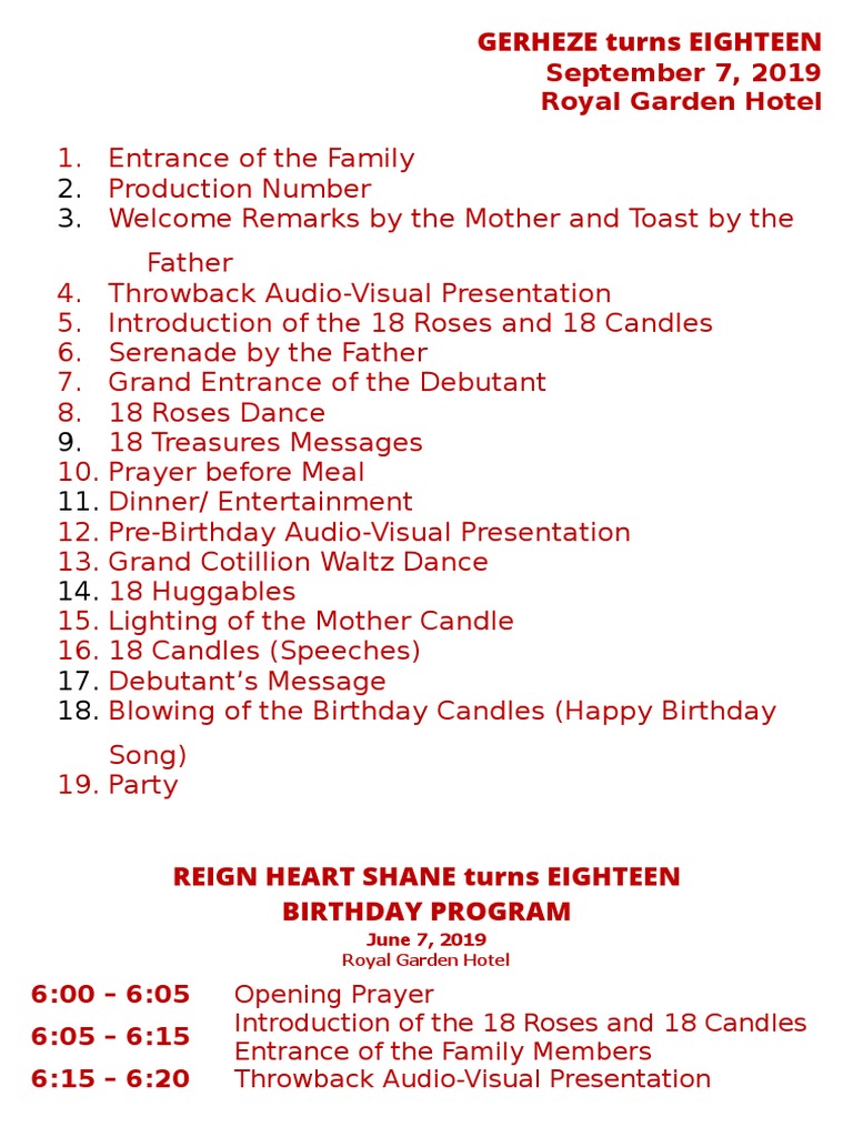 18th BIRTHDAY PROGRAM | PDF