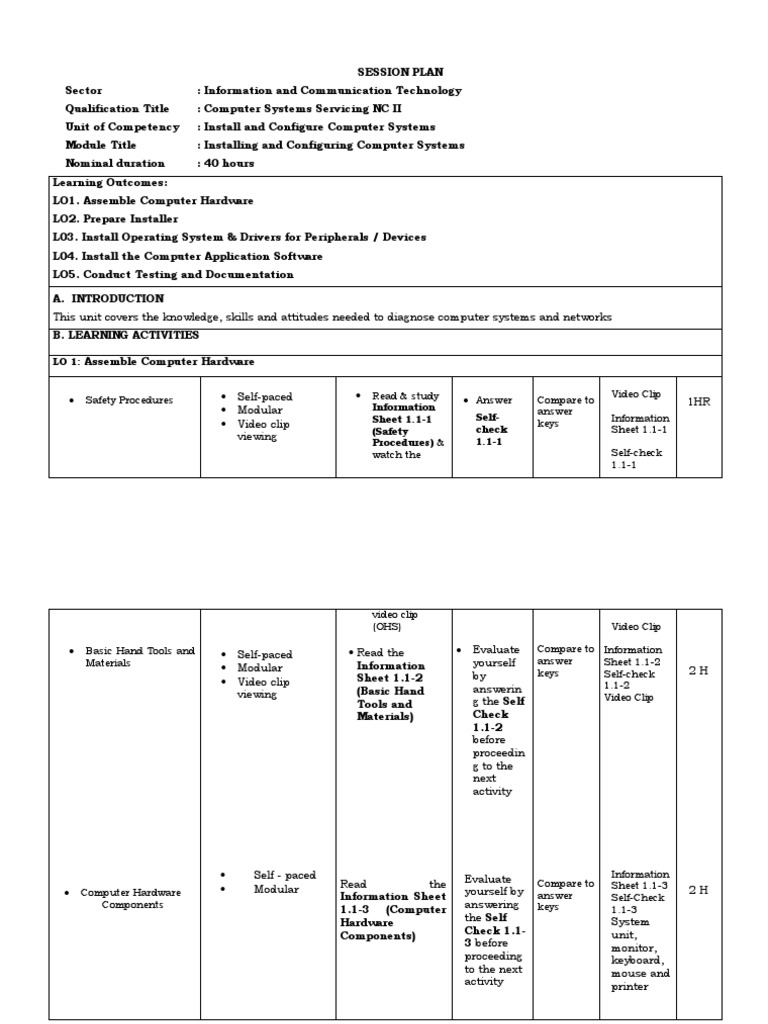 Session Plan COC 1 | PDF | Bios | Booting