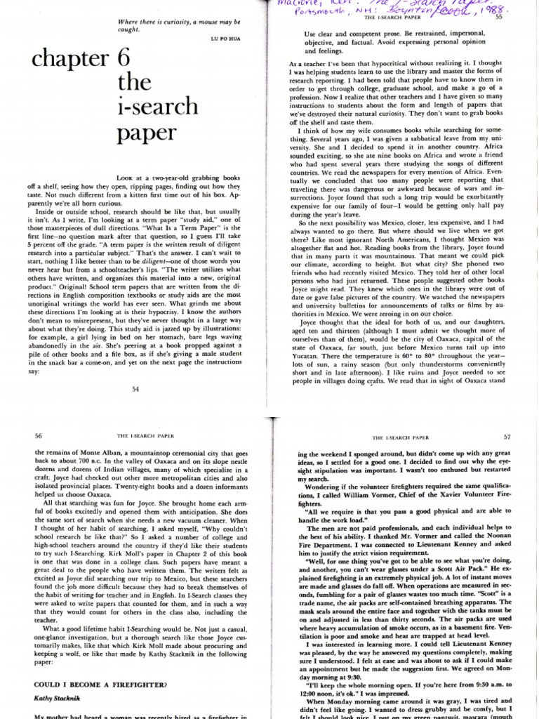 Chapter 6 The I Search Paper by Ken Macrorie | PDF