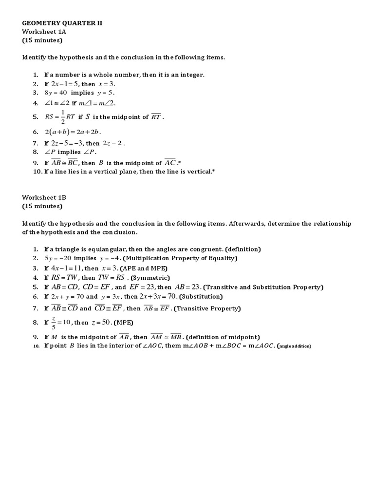 Geometry 2ndQ - Worksheets | PDF | Perpendicular | Triangle
