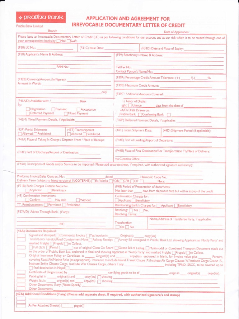 LC Application Form | PDF | Security Interest | Letter Of Credit