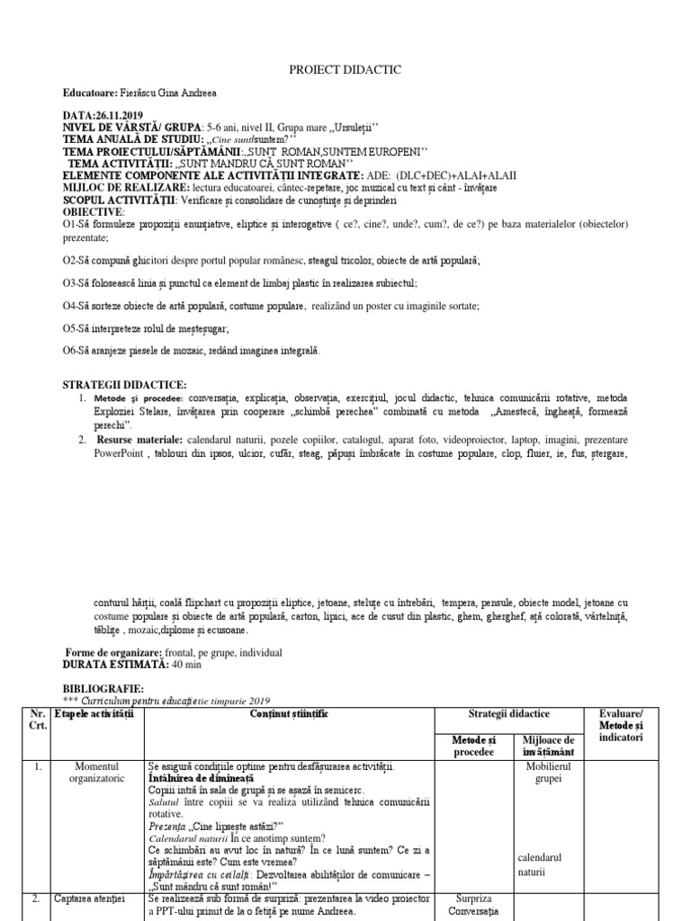 PROIECT DIDACTIC 1 decembrie