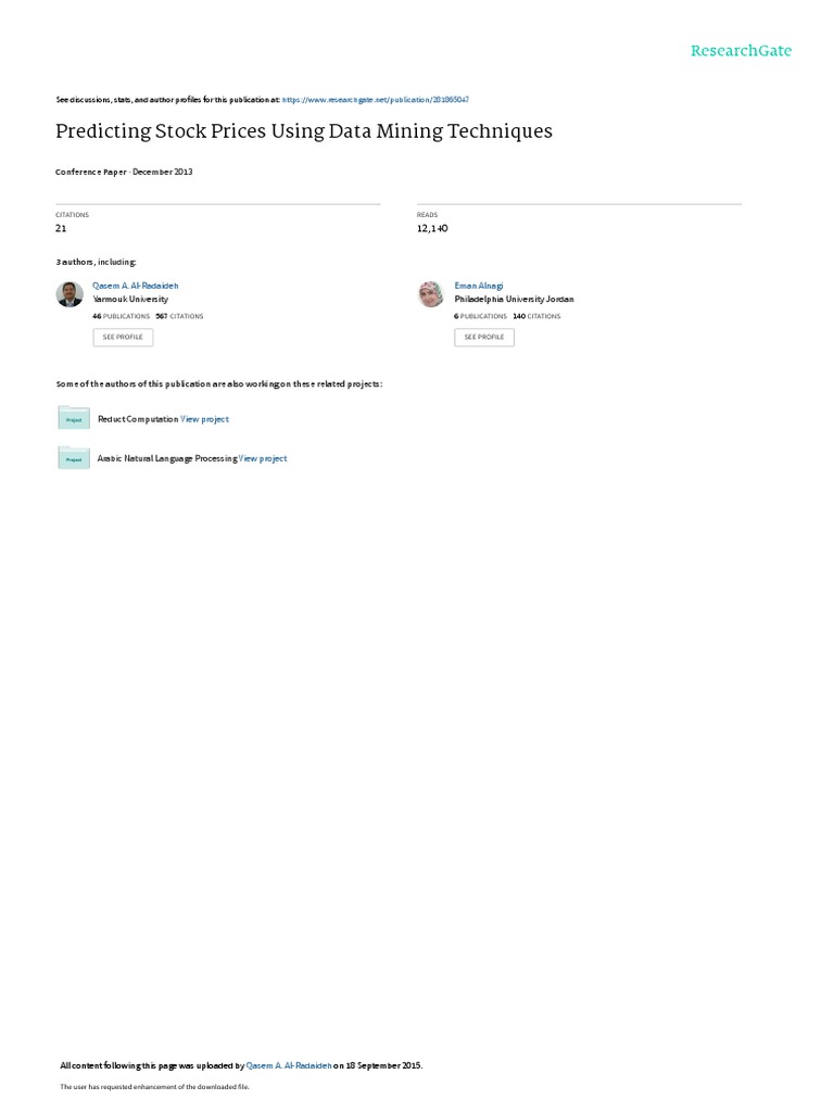 Predicting Stock Prices Using Data Mining Techniques | PDF | Technical Analysis | Stock Market