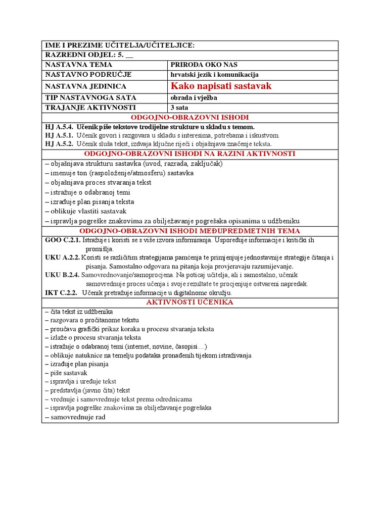 Kako Napisati Sastavak | PDF