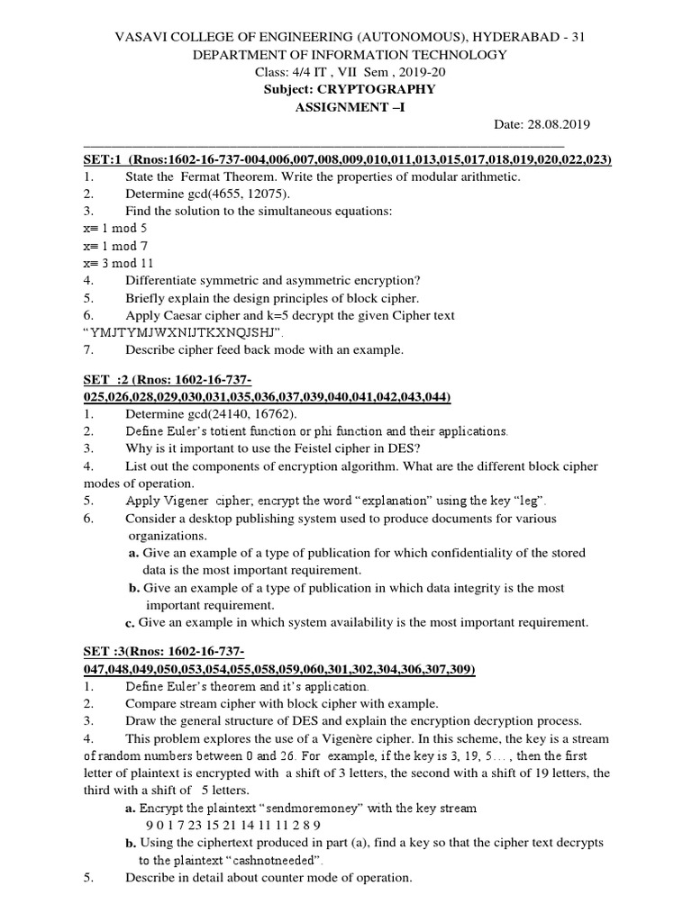 Cryptography Assignment for IT Students | PDF | Cipher | Cryptography