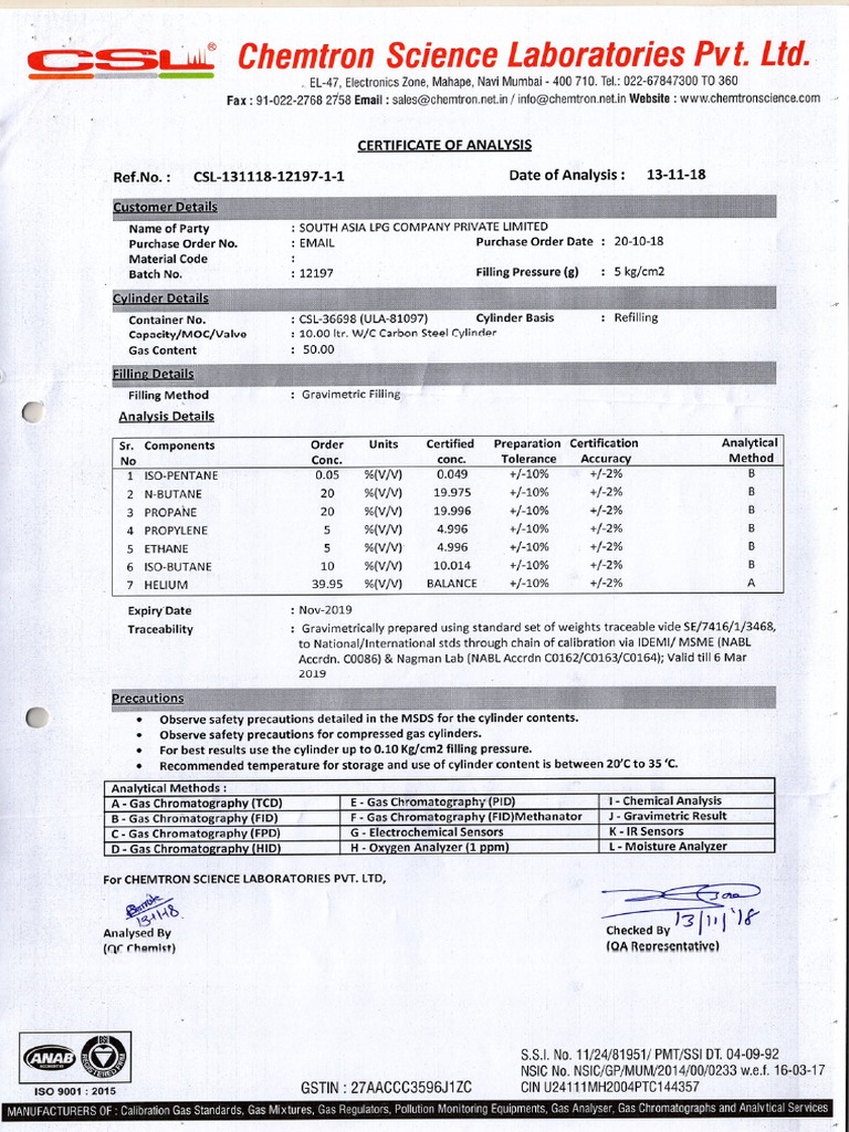 Certificate of Analysis | PDF