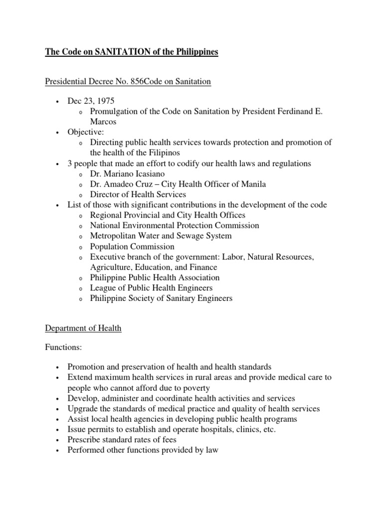 The Code On SANITATION of The Philippines and Water Code of The ...