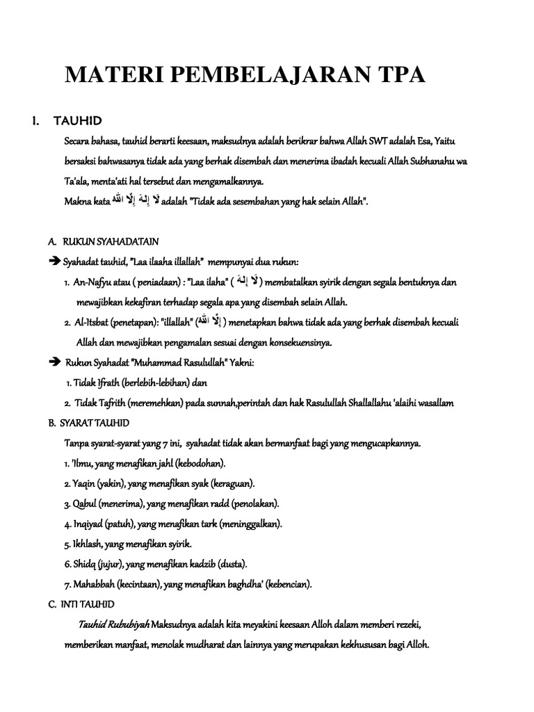 Materi Pembelajaran Tpa | PDF