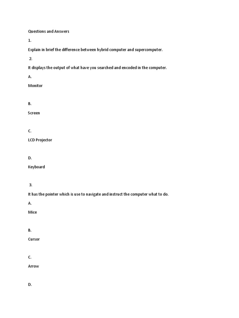 Questions and Answers | PDF | Personal Computers | Input/Output