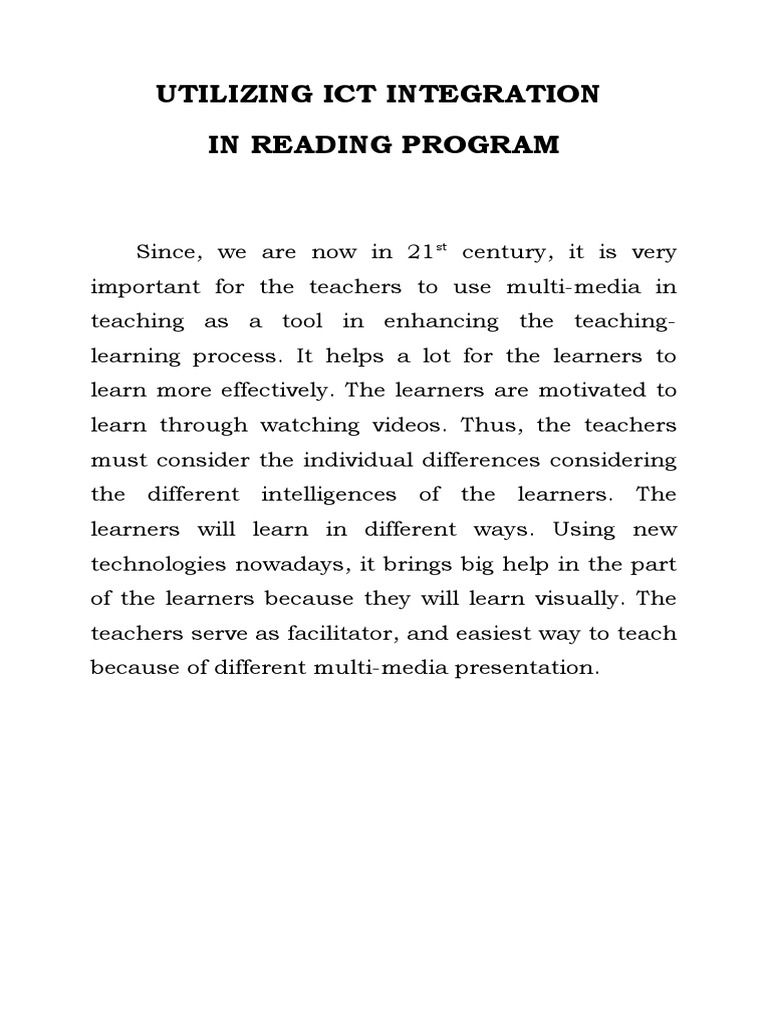 ICT Integration in Reading Programs | PDF | Educational Technology ...