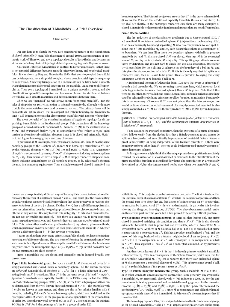 The Classification of 3-Manifolds - A Brief Overview: Prime ...