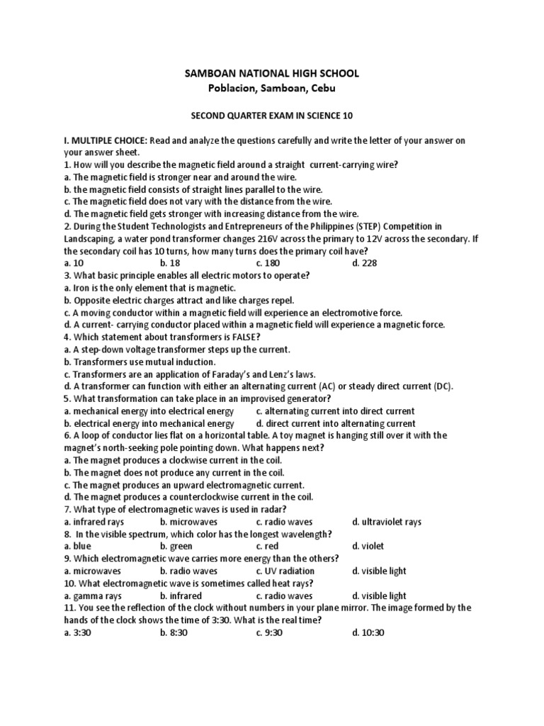 Quarter Exam in Science | PDF | Electromagnetic Radiation | Magnetic Field