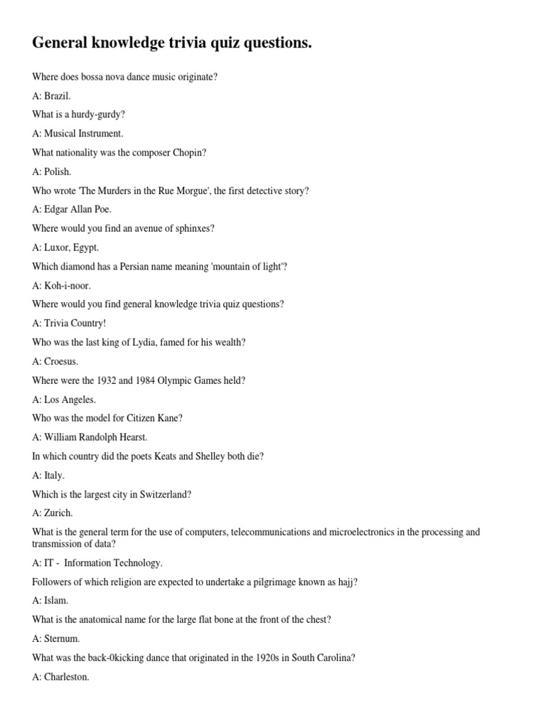 General knowledge trivia quiz questions under 40 chars | PDF | Nature