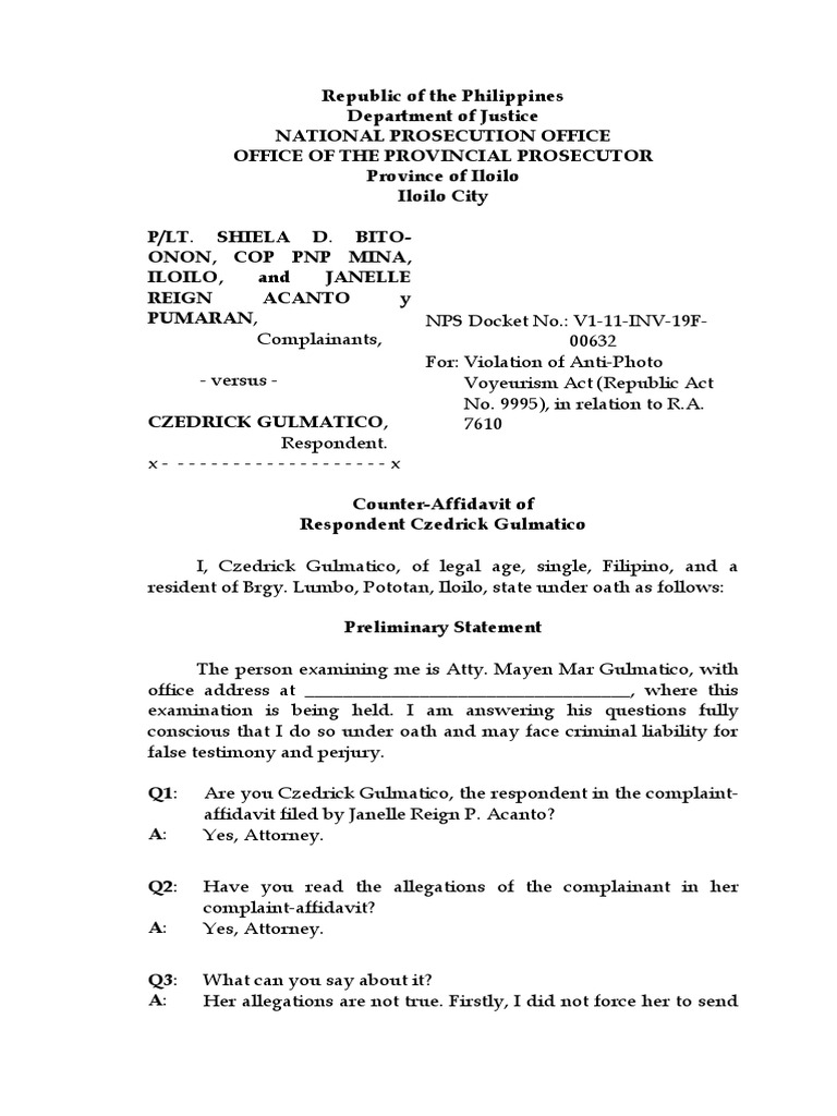 Counter Affidavit Sample | PDF | Perjury | Prosecutor