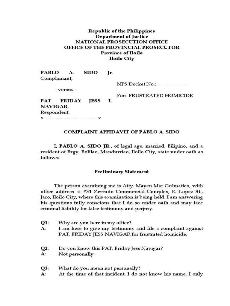 Complaint Affidavit Sample | PDF | Legal Procedure | Crime & Violence