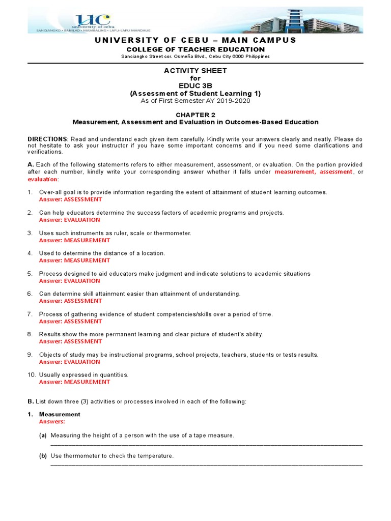 EDUC 3B Chapter 2 Activity Sheet | PDF | Educational Assessment | Test ...