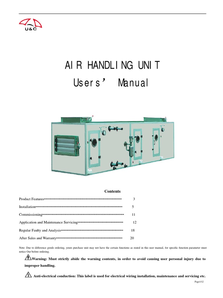 AHU User Manual Umbrella | PDF | Duct (Flow) | Electrical Wiring