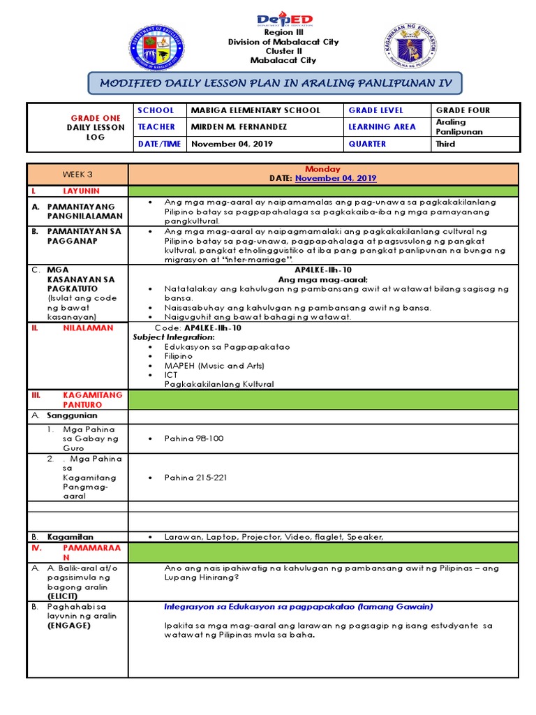 Modified Lesson Plan in Araling Panlipunan IV | PDF
