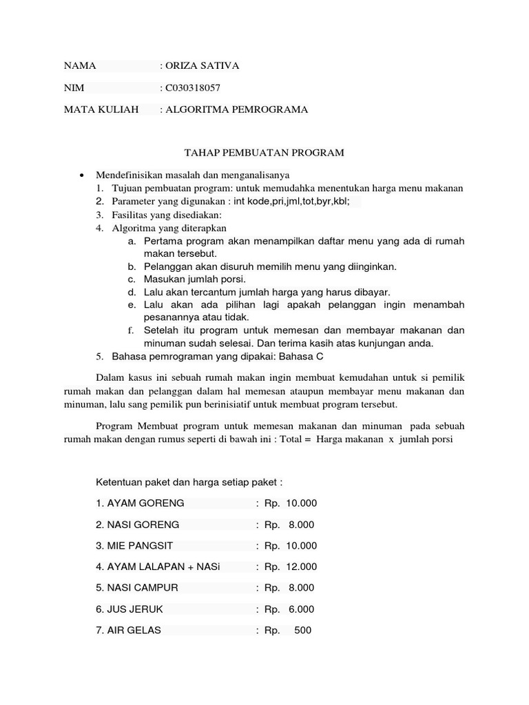 Program Pemesanan Menu Makanan Rumah Makan Di C | PDF | Teknologi ...